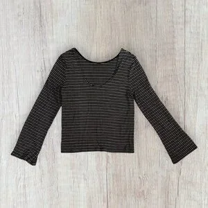 Boden | Tops | Boden Metallic Stripe Long Sleeve Scoop Neck Top Black ...